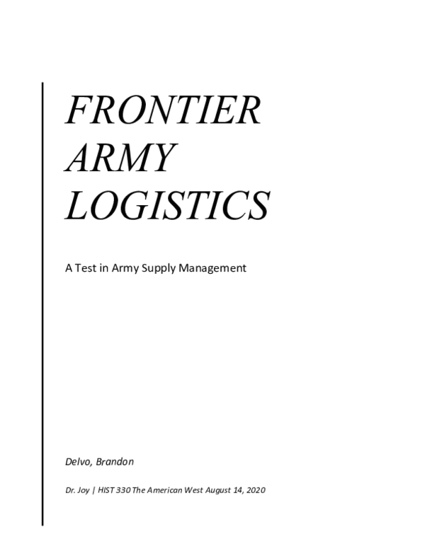 (DOC) Frontier Army Logistics A Test in Army Supply Management