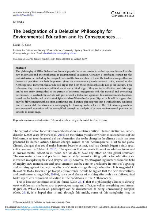 (PDF) The Designation of a Deleuzian Philosophy for Environmental ...