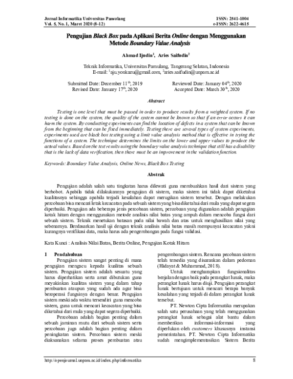 (PDF) Pengujian Black Box pada Aplikasi Berita Online dengan Menggunakan Metode Boundary Value ...