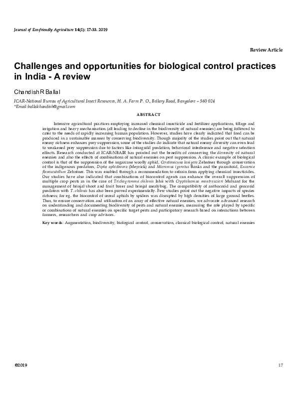 (PDF) Challenges and opportunities for biological control practices in ...