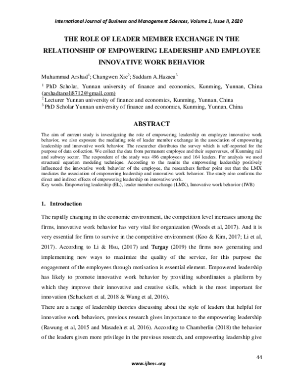 (PDF) THE ROLE OF LEADER MEMBER EXCHANGE IN THE RELATIONSHIP OF EMPOWERING LEADERSHIP AND ...