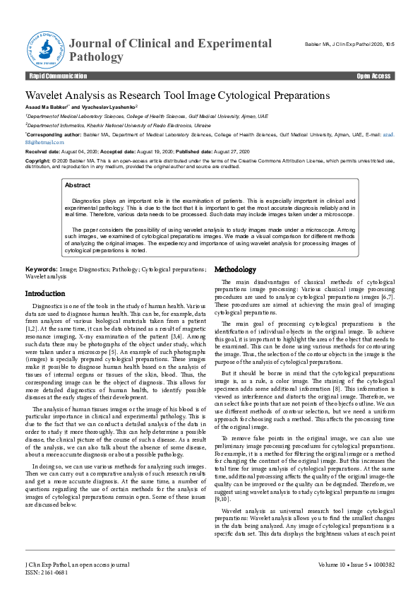 (PDF) Wavelet Analysis as Research Tool Image Cytological Preparations