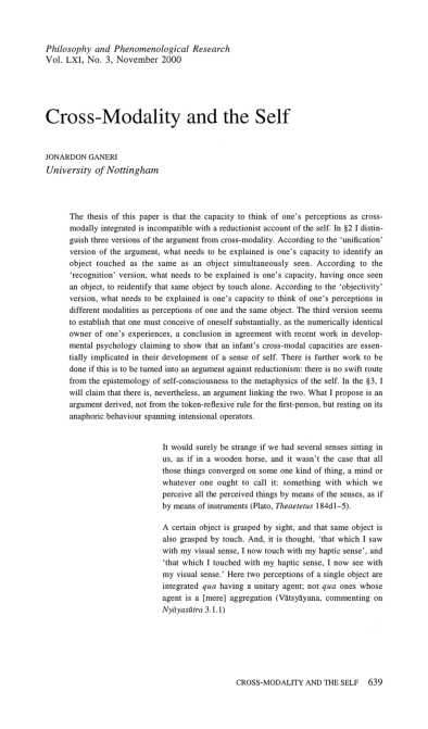 (PDF) Cross-Modality and the Self