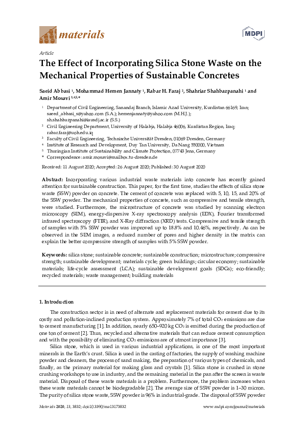 (PDF) The Effect of Incorporating Silica Stone Waste on the Mechanical ...