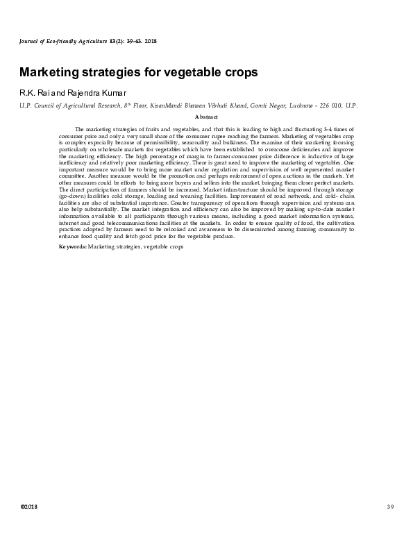 (PDF) Marketing strategies for vegetable crops