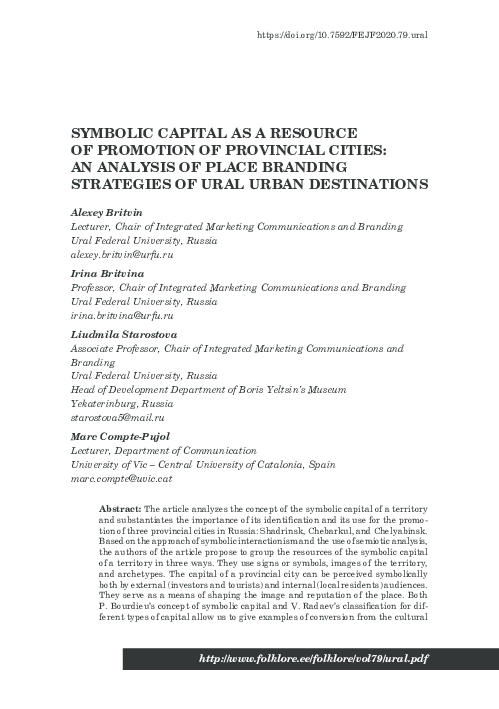 (PDF) Symbolic capital as a resource of promotion of provincial cities ...
