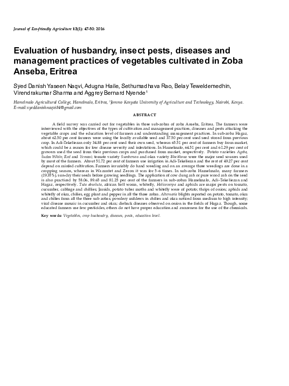 (PDF) Evaluation of husbandry, insect pests, diseases and management ...