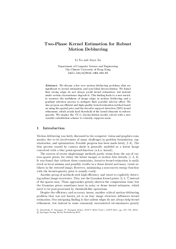 Pdf Two Phase Kernel Estimation For Robust Motion Deblurring