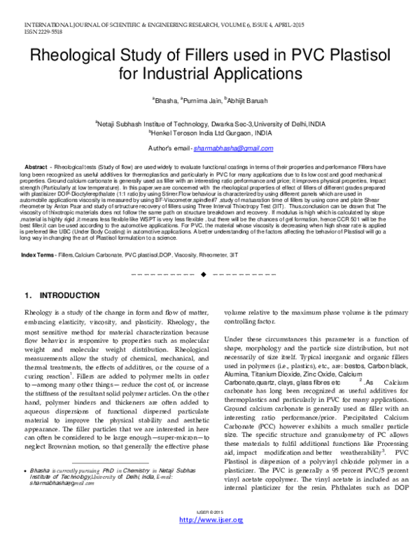 (PDF) Rheological Study of Fillers used in PVC Plastisol for Industrial ...