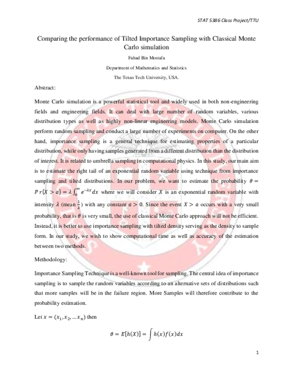 (PDF) Comparing the performance of Tilted Importance Sampling with Classical Monte Carlo simulation