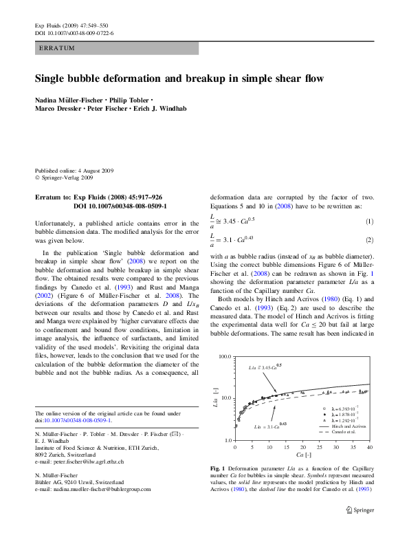 Pdf Single Bubble Deformation And Breakup In Simple Shear Flow
