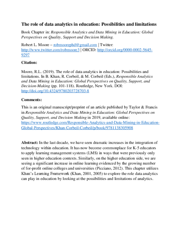 (PDF) The role of data analytics in education: Possibilities and ...