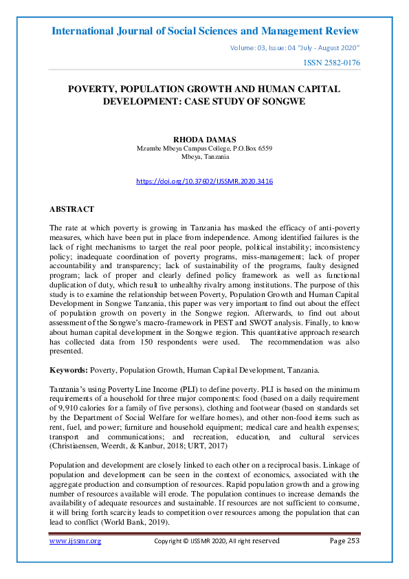 (PDF) POVERTY, POPULATION GROWTH AND HUMAN CAPITAL DEVELOPMENT: CASE ...