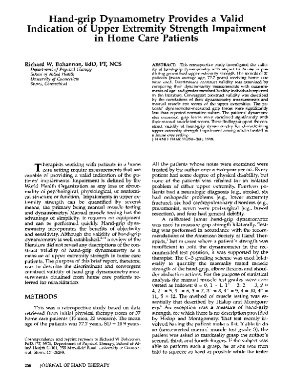 (PDF) Hand-grip dynamometry provides a valid indication of upper ...