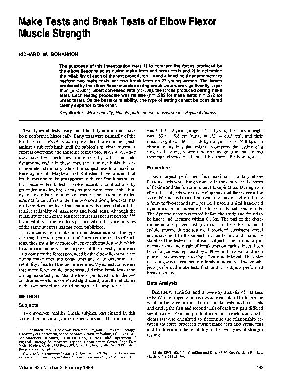 (PDF) Make Tests and Break Tests of Elbow Flexor Muscle Strength