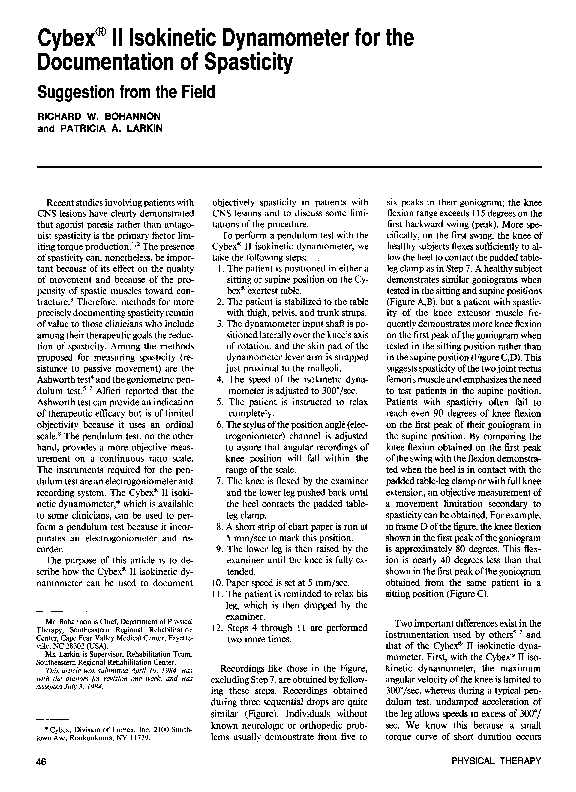 (PDF) Cybex® II Isokinetic Dynamometer for the Documentation of ...