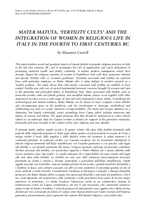 (PDF) Mater Matuta, ‘Fertility Cults’, and the Integration of Women in ...
