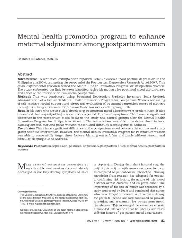 (PDF) Mental health promotion program to enhance maternal adjustment ...