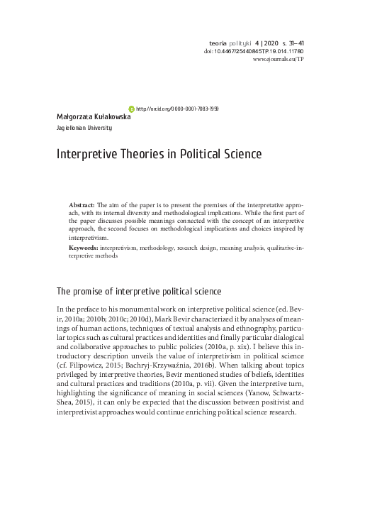 (PDF) Interpretive Theories in Political Science