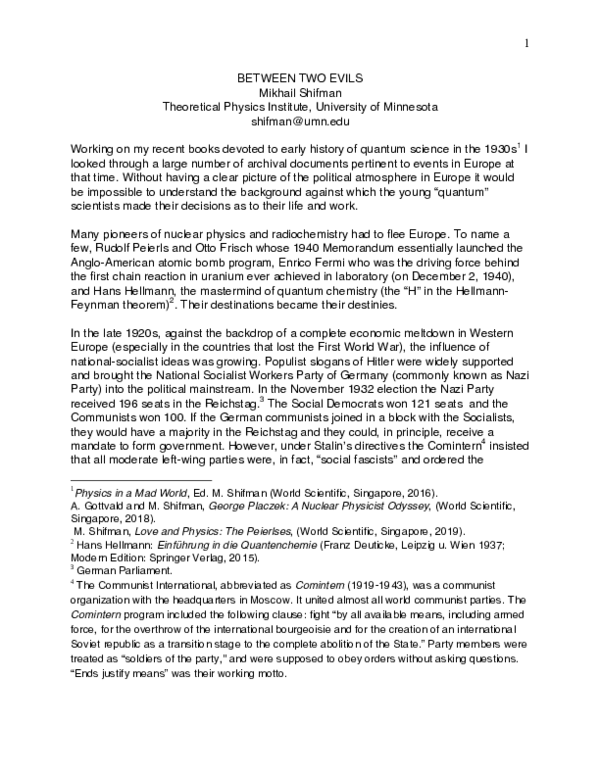(PDF) BETWEEN TWO EVILS | Mikhail Shifman - Academia.edu