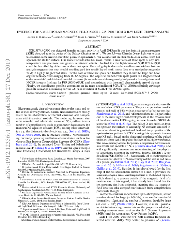 (PDF) EVIDENCE FOR A MULTIPOLAR MAGNETIC FIELD IN SGR J1745-2900 FROM X ...