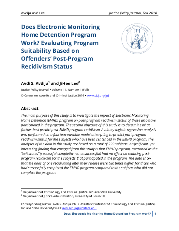 (PDF) Does Electronic Monitoring Home Detention Program Work ...