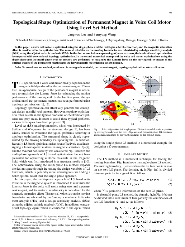 (PDF) Topological Shape Optimization of Permanent Magnet in Voice Coil Motor Using Level Set Method