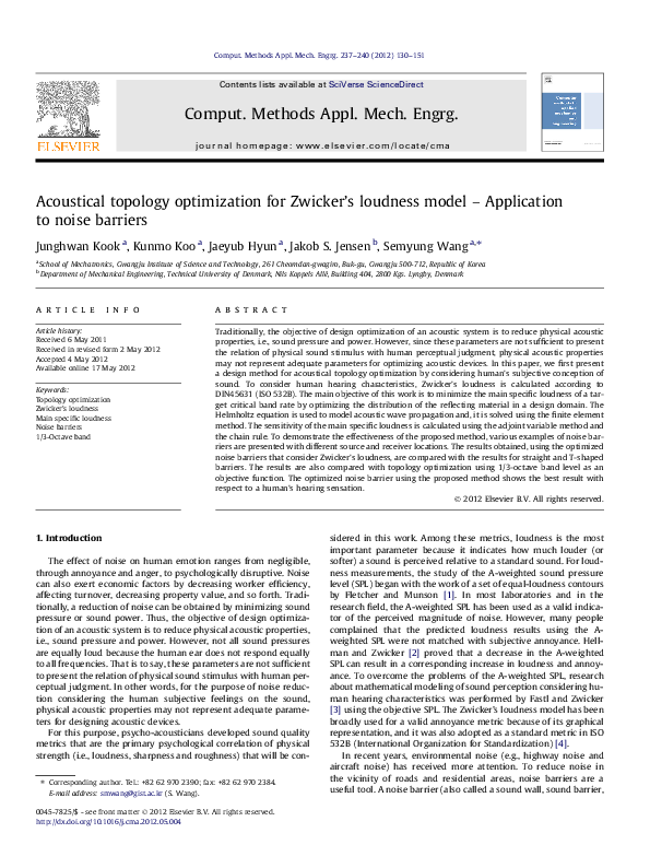 (PDF) Acoustical topology optimization for Zwicker’s loudness model ...