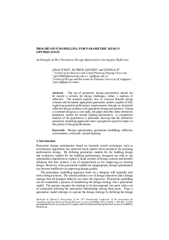 Pdf Progressive Modelling For Parametric Design Optimization An Example Of How Parametric