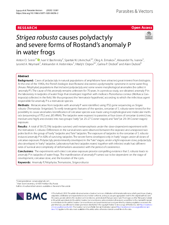 (PDF) Strigea robusta causes polydactyly and severe forms of Rostand's ...