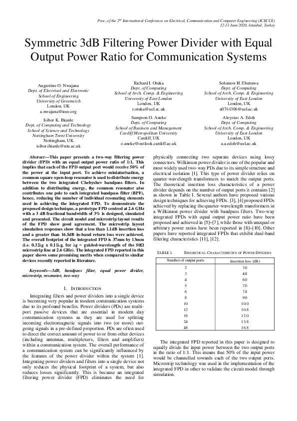 (PDF) Symmetric 3dB Filtering Power Divider with Equal Output Power ...