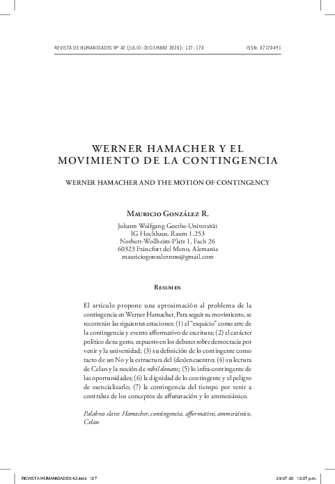 (PDF) WERNER HAMACHER Y EL MOVIMIENTO DE LA CONTINGENCIA - WERNER ...