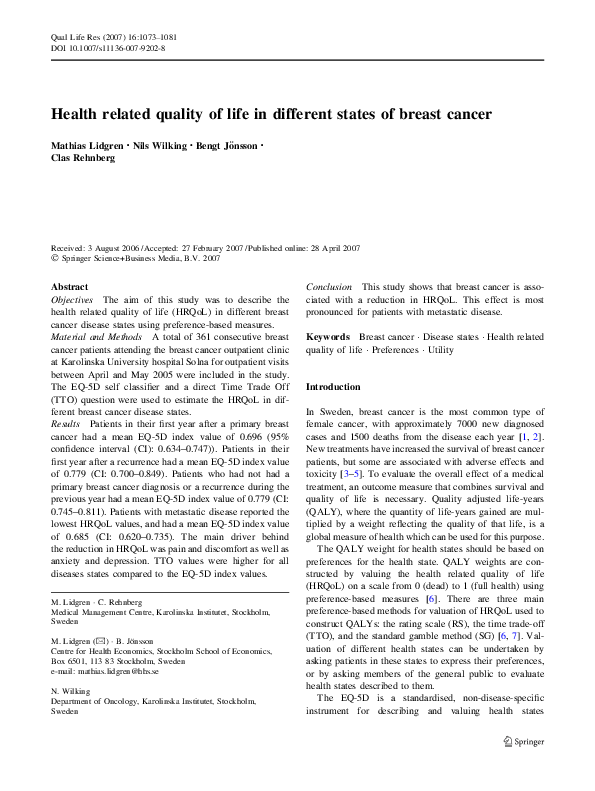 (PDF) Health related quality of life in different states of breast cancer