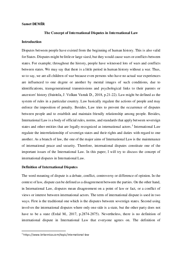 (PDF) The Concept of International Disputes in International Law