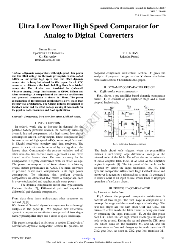 (PDF) IJERT-Ultra Low Power High Speed Comparator for Analog to Digital ...