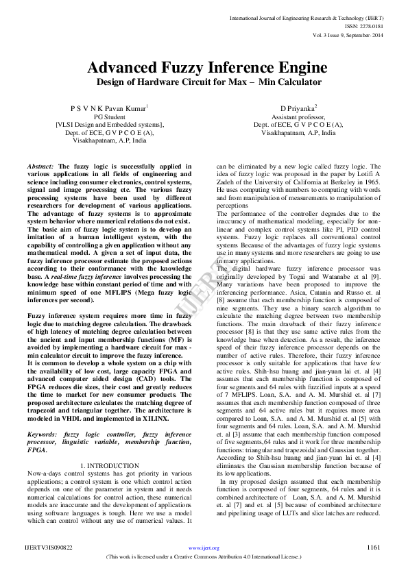 (PDF) IJERT-Advanced Fuzzy Inference Engine Design of Hardware Circuit fo r Max – Min Calculat or