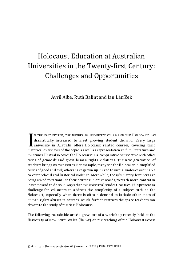 (PDF) Holocaust Education at Australian Universities in the Twenty ...