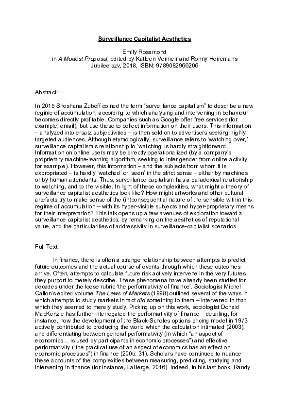 (PDF) Surveillance Capitalist Aesthetics