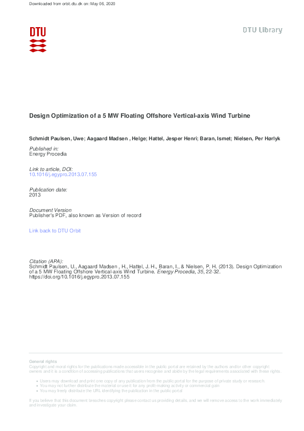 Pdf Design Optimization Of A 5 Mw Floating Offshore Vertical Axis Wind Turbine