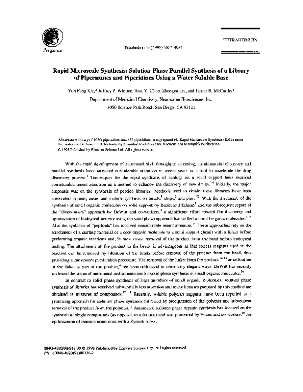 (PDF) Rapid microscale synthesis: Solution phase parallel synthesis of ...