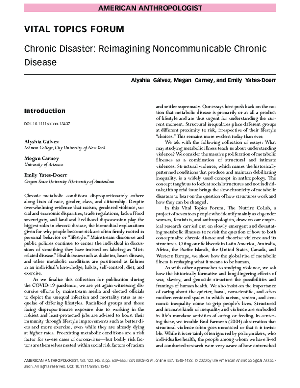 (PDF) VITAL TOPICS FORUM Chronic Disaster: Reimagining Noncommunicable ...