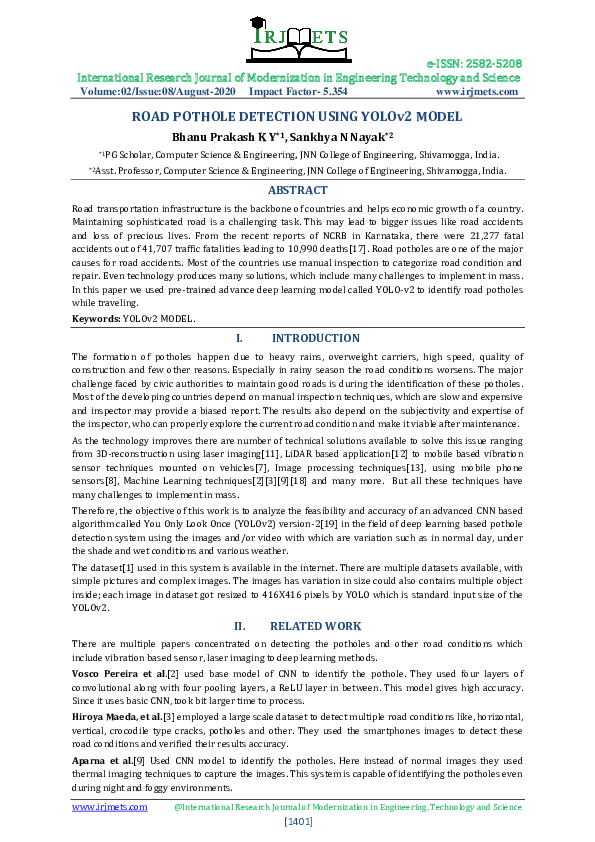 (PDF) ROAD POTHOLE DETECTION USING YOLOv2 MODEL (PDF) ROAD POTHOLE DETECTION USING YOLOv2 MODEL