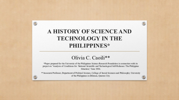 (PPT) A history of science and technology in the philippines