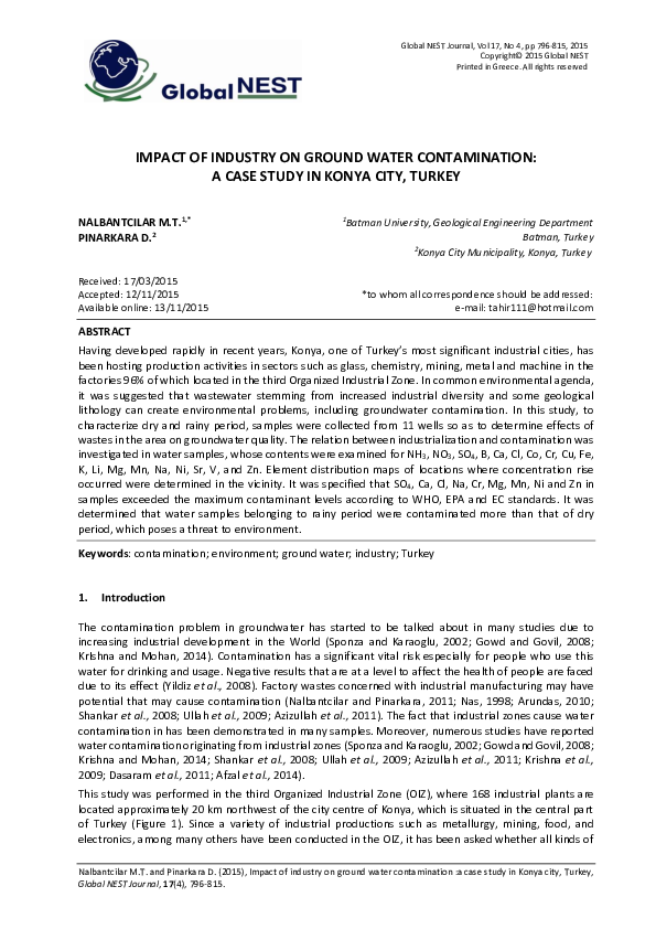 (PDF) IMPACT OF INDUSTRY ON GROUND WATER CONTAMINATION: A CASE STUDY IN ...