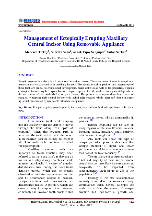 (PDF) Management of Ectopically Erupting Maxillary Central Incisor ...