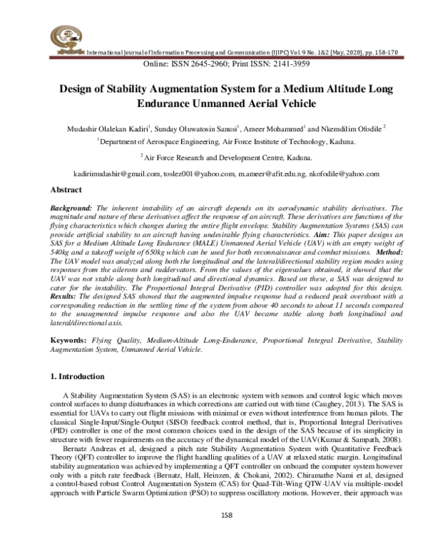 (PDF) Design of Stability Augmentation System for a Medium Altitude ...