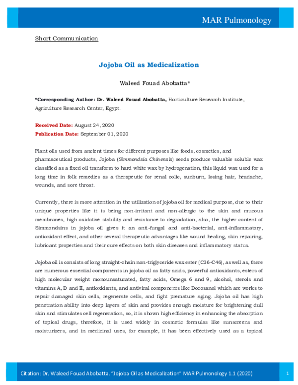 (PDF) Jojoba Oil as Medicalization
