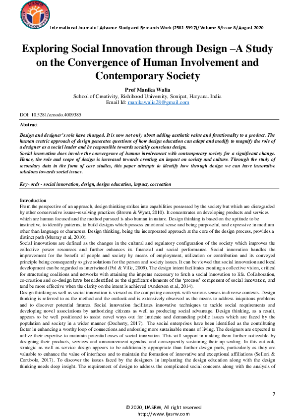 (PDF) Exploring Social Innovation through Design -A Study on the ...