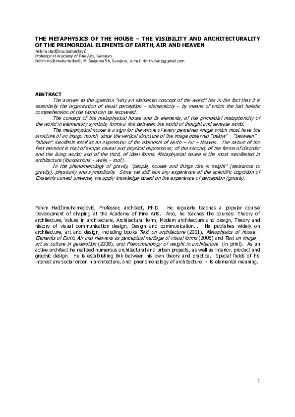 (PDF) THE METAPHYSICS OF THE HOUSE - the visibility and ...