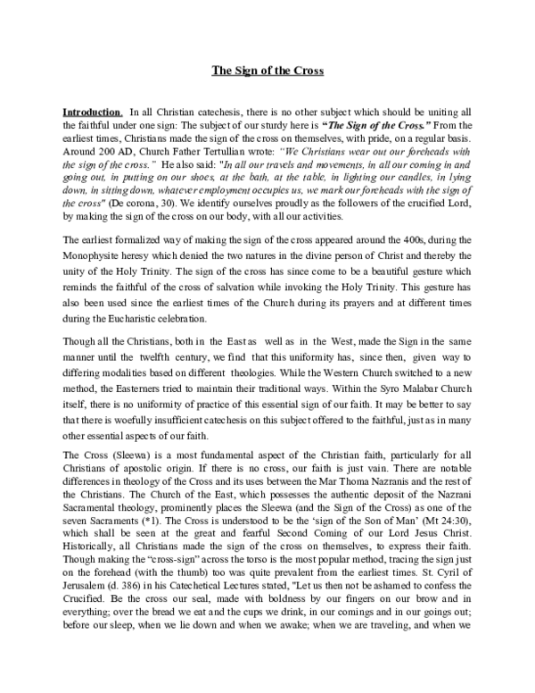 Sign of the Cross and Syro Malabar Church